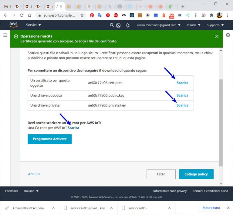 IoT Core esp8266 esp32 MQTT Scarica certificati – Renzo Mischianti