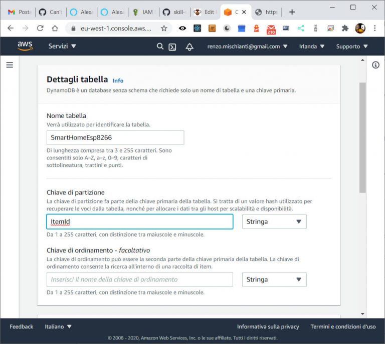 AWS Alexa Smart Home Skill: configurare il database DynamoDB – 5 – Renzo Mischianti