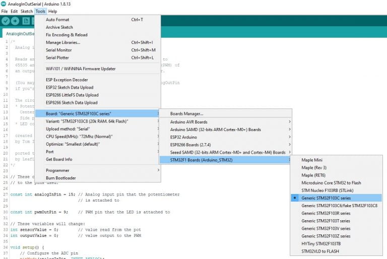 Stm32f1 Pinout Specs And Arduino Ide Configuration Stm32duino And Stmicroelectronics 1 9157
