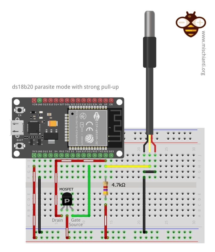 Dallas ds18b20 with esp32 and esp8266: pull-up P-MOSFET gate and alarms – Renzo Mischianti
