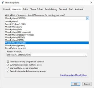 MicroPython with esp8266 and esp32: flashing firmware and using Thonny ...